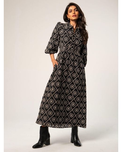 Rose & Nancy Lucille And Broderie Dress in Black | Lyst UK