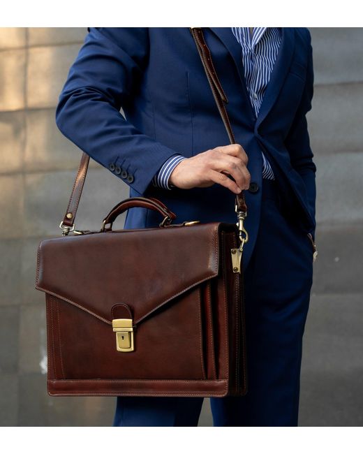 Time Resistance Classic Design Leather Briefcase in Brown for Men | Lyst