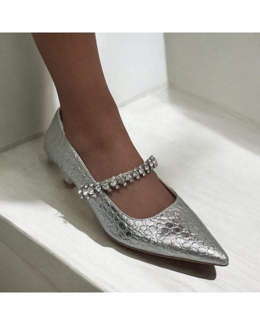 Allegra James Antonella Evening Night Out Embossed Leather Kitten Heel ...