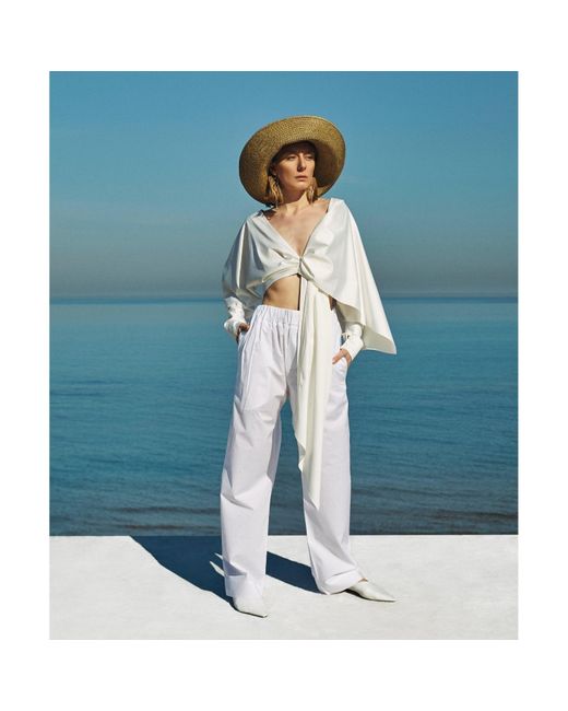NAZLI CEREN Angy Asymmetric Blouse in White | Lyst