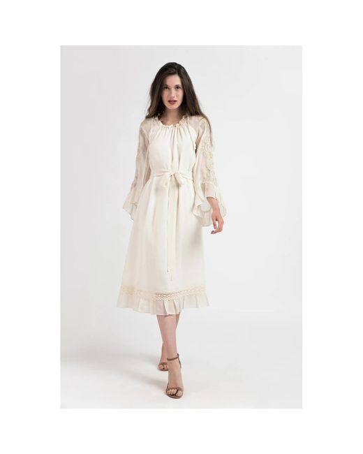 IZABELA MANDOIU Neutrals Merino Wool Dress With Floral Embroidery in ...
