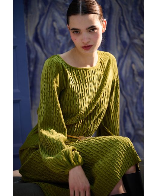 Louche Milene Velvet Pleat Midi Dress in Green | Lyst UK