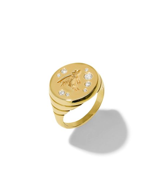 Retrouvai Diamond Flying Pig Fantasy Signet Ring in Metallic | Lyst