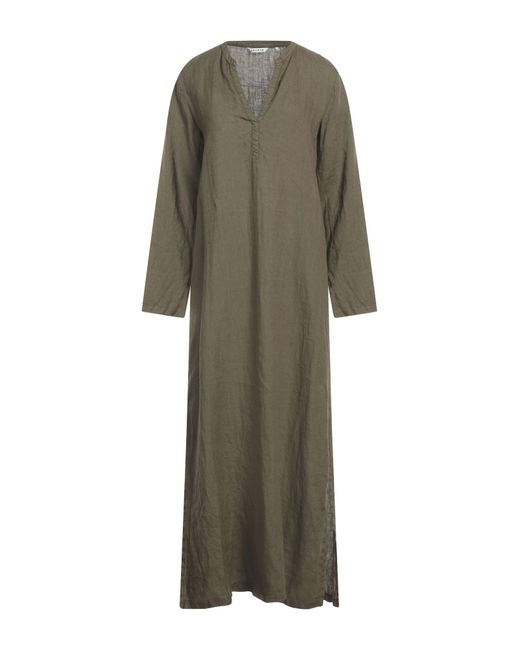 Caliban Midi Dress Linen in Green | Lyst