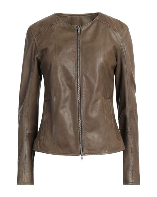 Bully Military Jacket Leather in Brown | Lyst