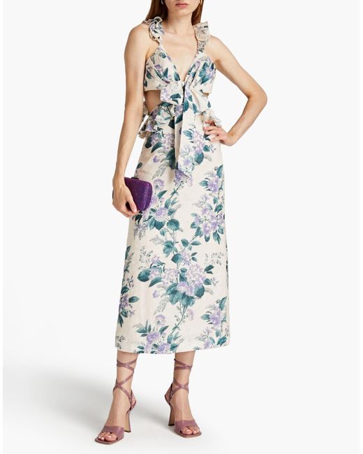 Zimmermann Cream Maxi Dress Linen In White Lyst