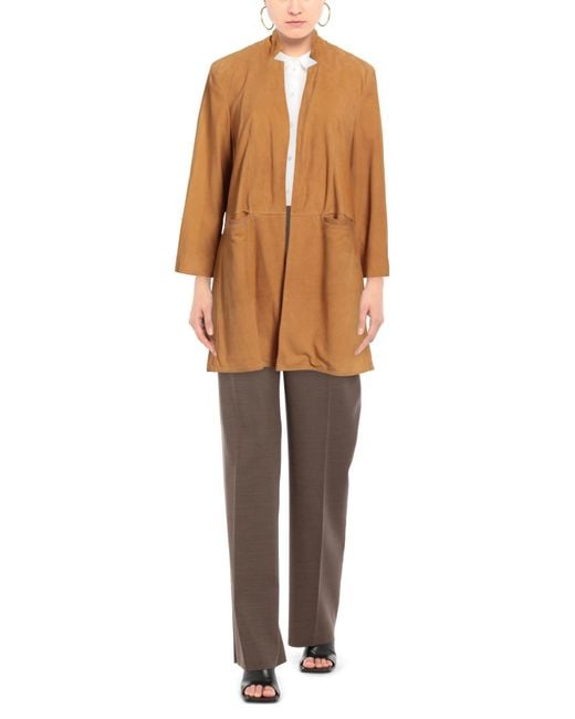 MARIA ROSARIA ROLLIN Tan Overcoat & Trench Coat Soft Leather in Brown ...