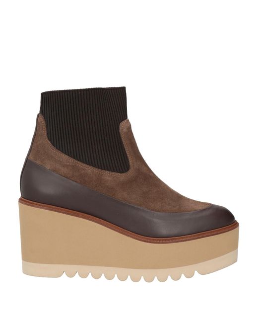 Castañer Dark Ankle Boots Leather, Textile Fibers in Brown | Lyst