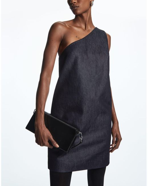 COS One-shoulder Denim Mini Dress in Blue | Lyst