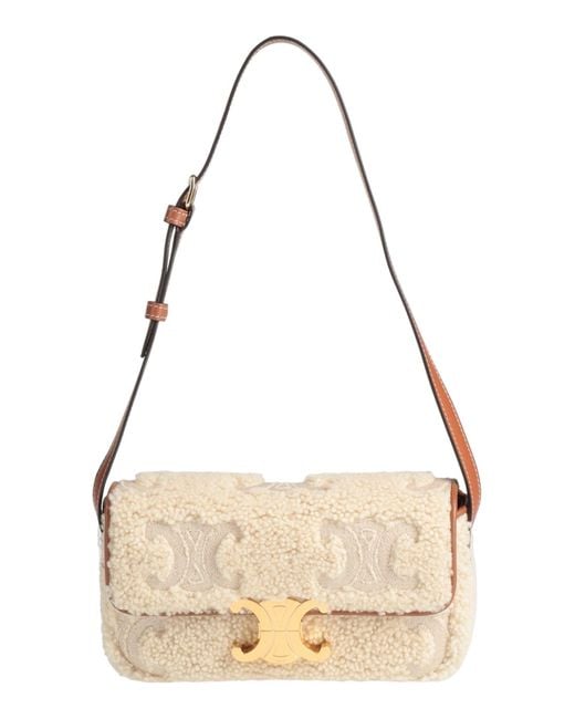 Celine Cream Handbag Lambskin, Calfskin in Natural | Lyst