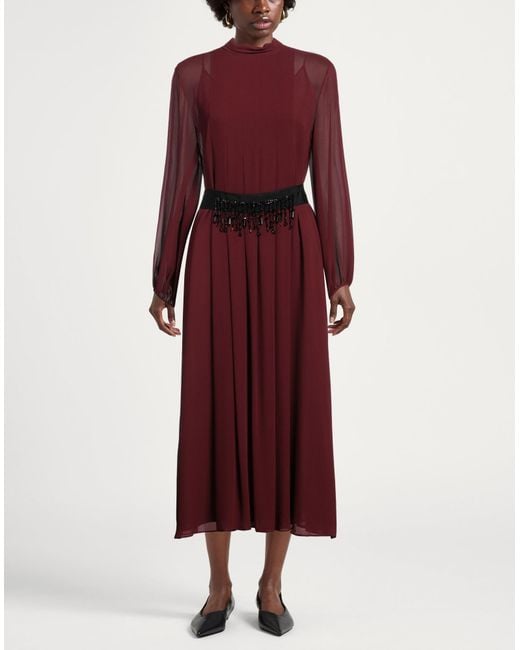 Max Mara Brick Maxi Dress Silk in Red | Lyst