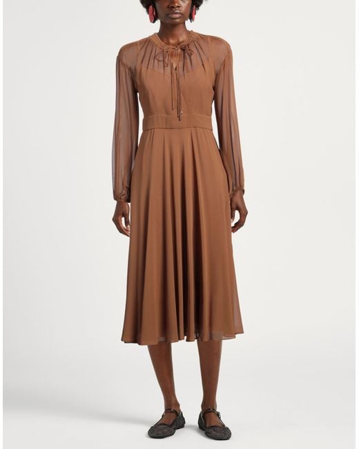 Max Mara Camel Midi Dress Silk in Brown | Lyst
