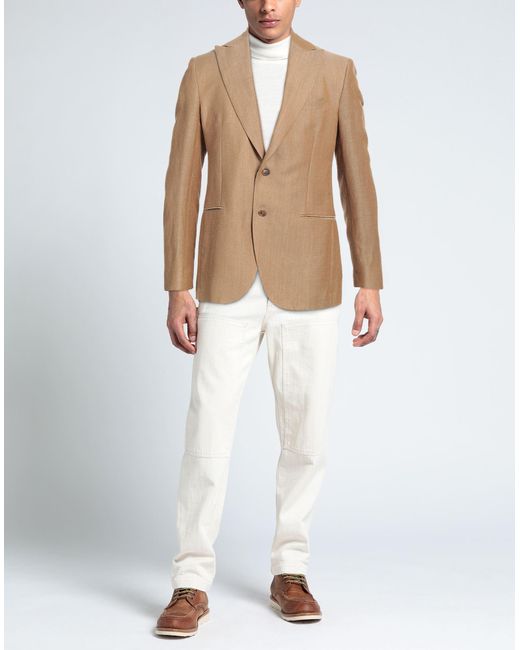 De Petrillo Sand Blazer Wool, Linen in Natural for Men | Lyst
