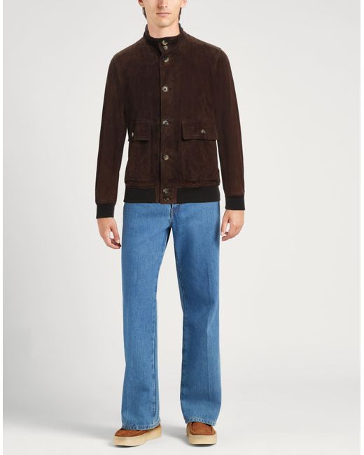 Isaia Jacket Leather in Brown for Men | Lyst