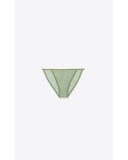 Saint Laurent Monogram Panties In Tulle Jersey And Rhinestones In Green