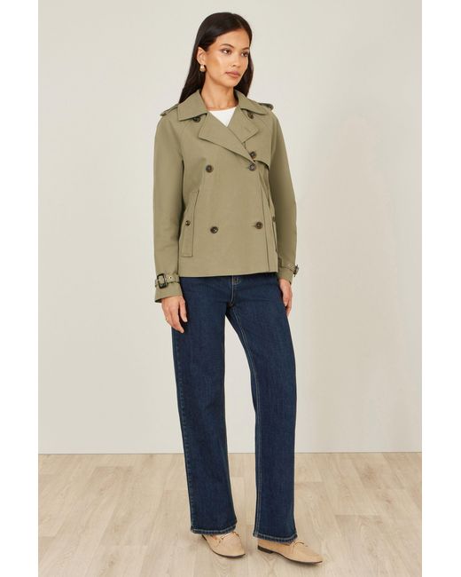 Yumi' Cropped Trench Jacket With Pockets And Check Lining in Natural ...