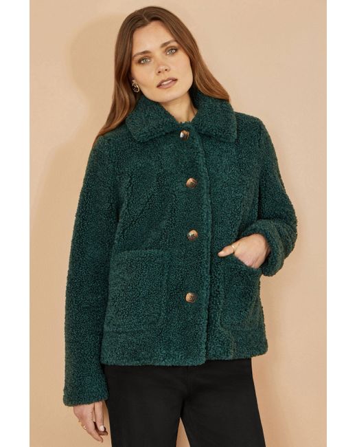Yumi' Short Teddy Bear Jacket in Green | Lyst UK