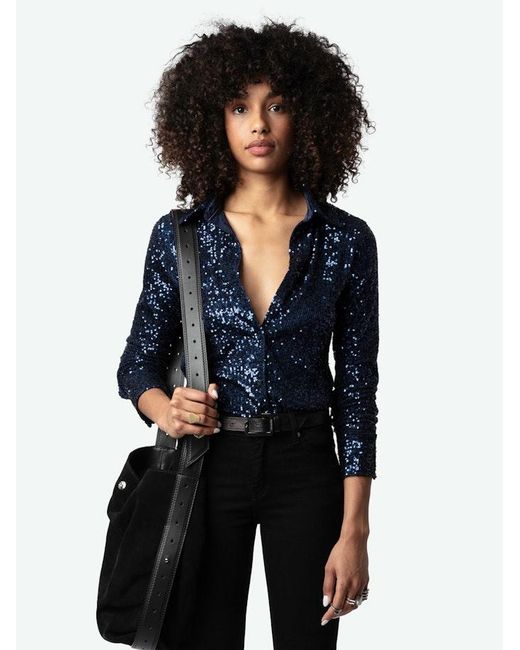 Zadig & Voltaire Tawny Sequin Shirt in Blue | Lyst