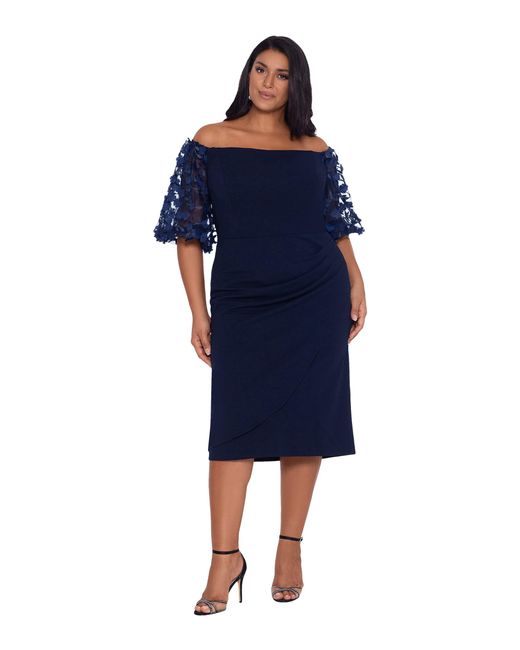 Xscape Synthetic Plus Size Shift Scuba Crepe Off The Shoulder 3 D