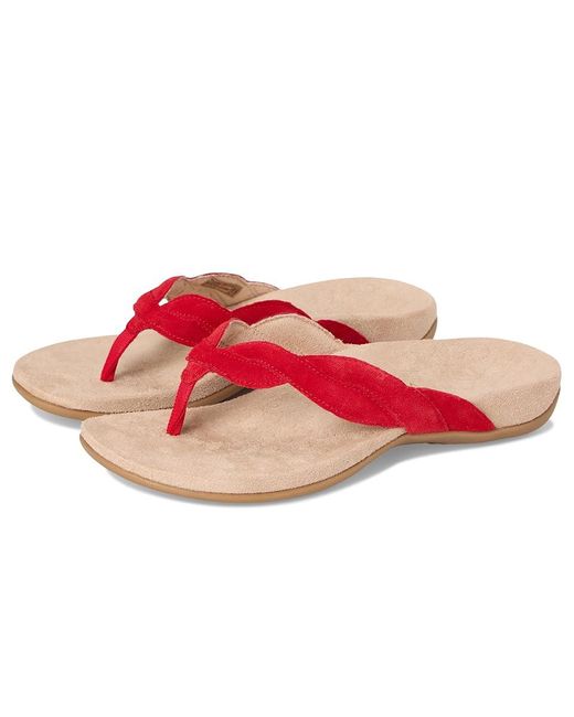 Vionic Bella Braid Thong Sandals Wedge Shoes, Leather in Red | Lyst