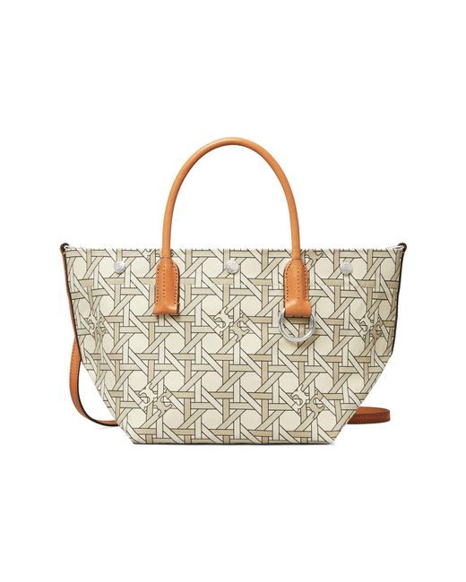 Tory Burch Canvas Basket Weave Small Tote in Black (White) | Lyst Tory Burch Canvas Basket Weave Small Tote in Black (White) | Lyst