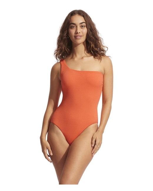 Seafolly Sea Dive One Shoulder One Piece In Orange Lyst