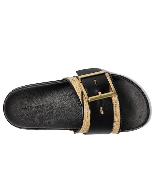 AllSaints Ellie Raffia Slider Sandals Natural/ Leather in Black | Lyst