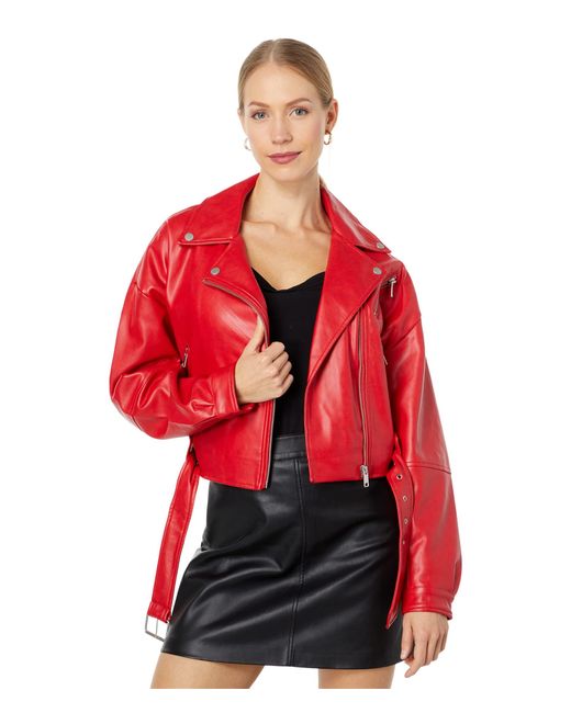 Avec Les Filles Oversized Faux Leather Cropped Biker In Red Lyst