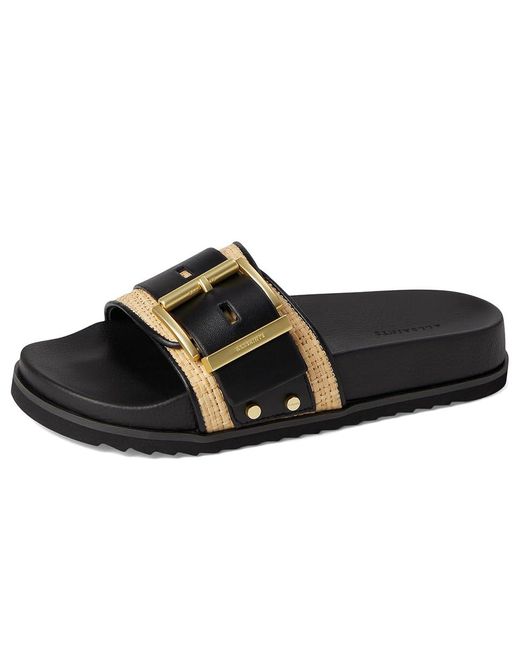 AllSaints Ellie Raffia Slider Sandals Natural/ Leather in Black | Lyst