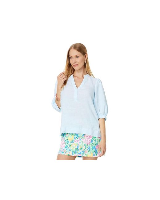 Lilly Pulitzer Mialeigh Elbow Sleeve Linen Top Clothing in Blue | Lyst