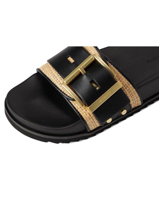 AllSaints Ellie Raffia Slider Sandals Natural/ Leather in Black | Lyst