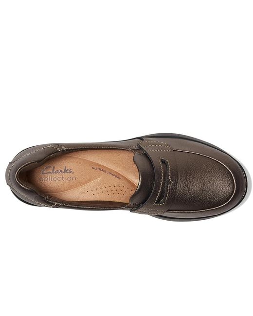 Clarks Ellowyn Penny ( Metallic Leather) Flat Shoes in Brown | Lyst