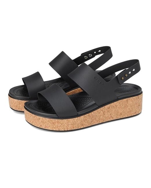 Crocs™ Brooklyn Cork Low Wedge Sandals/ Synthetic in Black | Lyst
