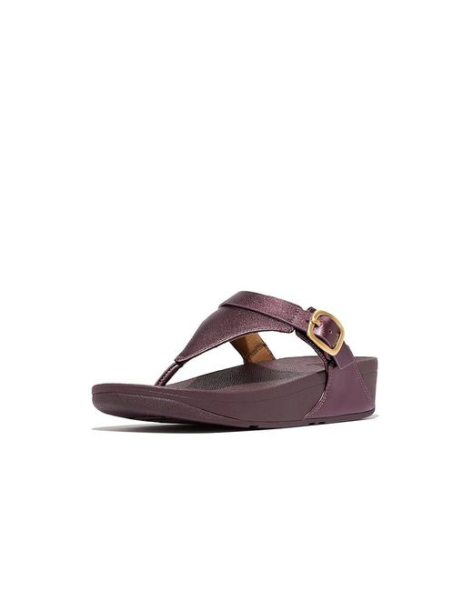 Fitflop Lulu Adjustable-Buckle Metallic-Leather Toe-Post Sandals (Metallic Mauve Wine) Sandals ...