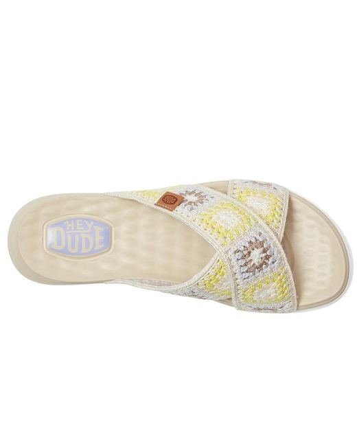 HEYDUDE Christi Slide Cottage Crochet Sandals Egret//Multi in White | Lyst