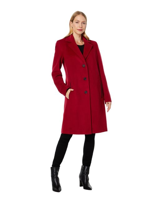 DKNY Faux-leather Trim Walker Coat in Red | Lyst DKNY Faux-leather Trim Walker Coat in Red | Lyst