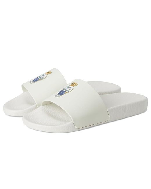 Polo Ralph Lauren Polo Bear Slide Wedge Shoes Heritage Bear in White ...