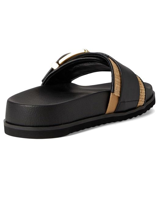 AllSaints Ellie Raffia Slider Sandals Natural/ Leather in Black | Lyst