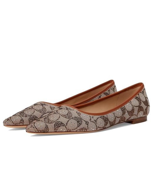 COACH Daphne Crystal Signature Jacquard Flat Flat Shoes, Leather ...