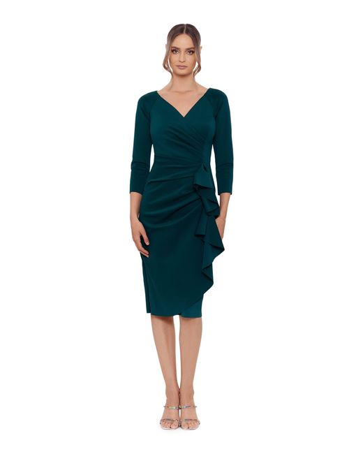 Xscape Synthetic Plus Size Short Scuba Side Ruffle Long Sleeve In Green