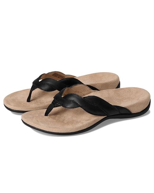 Vionic Bella Braid Thong Sandals Wedge Shoes in Black | Lyst