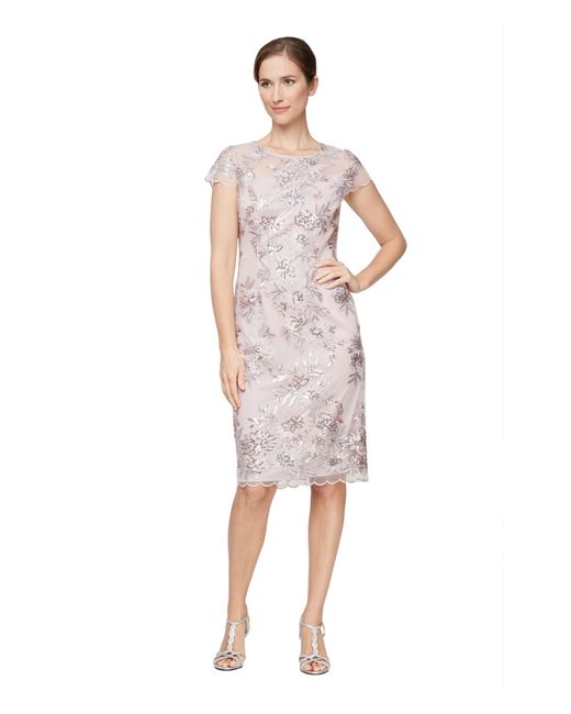 Alex Evenings Synthetic Midi Length Embroidered Cap Sleeve Dress With