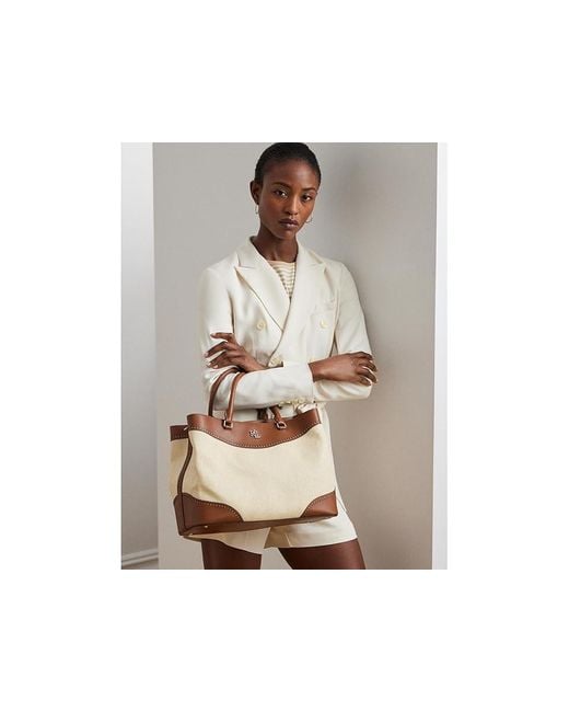 Ralph Lauren Straw Leather Large Marcy Satchel Satchel Handbags Light ...