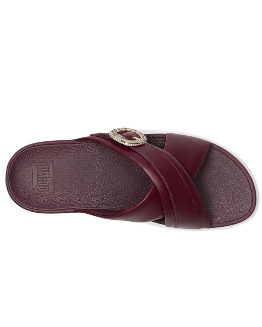 Fitflop Lulu Crystal-Buckle Leather Cross Slides (Mauve Wine) Sandals ...