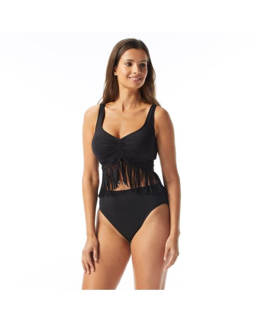 Coco Reef Fringe Elevate Shirred Bikini Top In Black Lyst