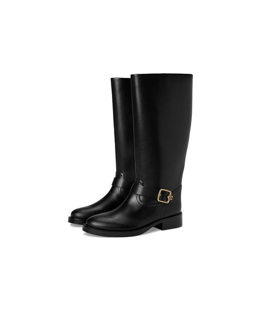 COACH Buckled Leather Knee-High Boots in Black | Lyst