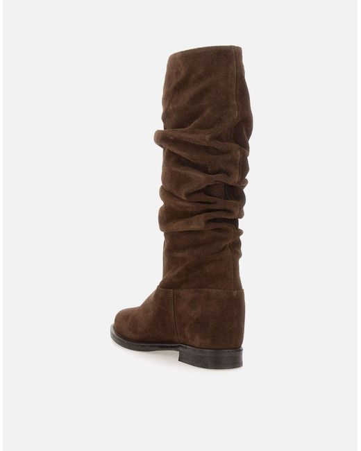 Via Roma 15 Velour Dark Suede Boots in Brown | Lyst