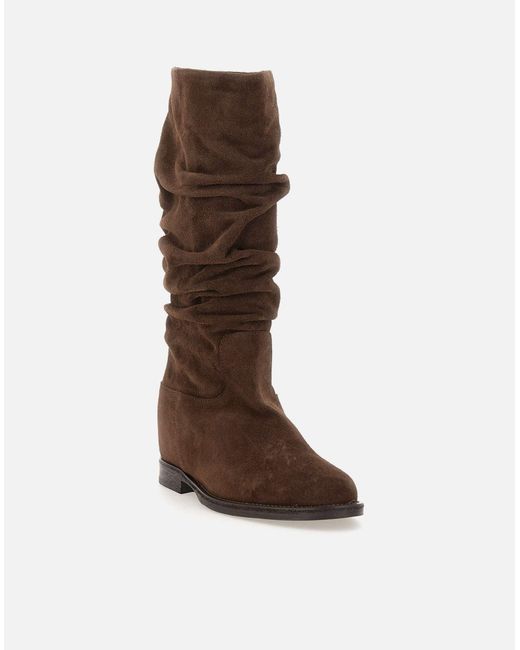 Via Roma 15 Velour Dark Suede Boots in Brown | Lyst