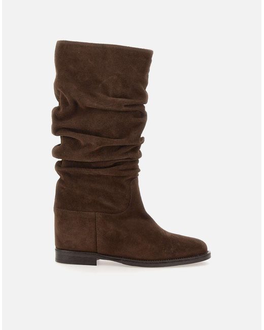 Via Roma 15 Velour Dark Suede Boots in Brown | Lyst