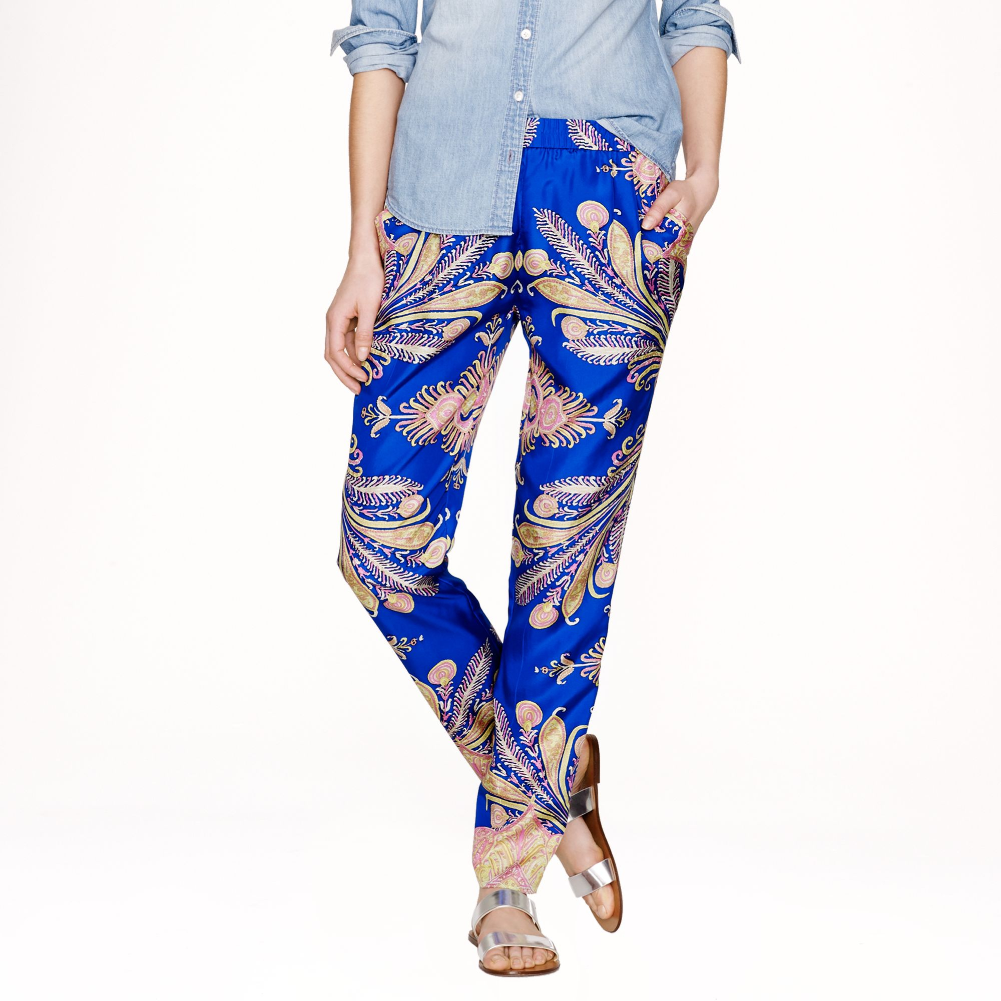 J Crew Collection Silk Pant In Peacock Paisley In Blue Lyst